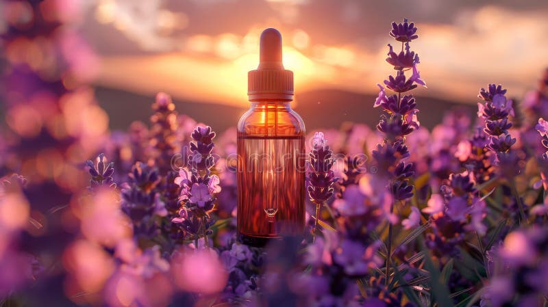 Essential Oil Bottle in Lavender Field at Sunset, Aromatherapy and ...