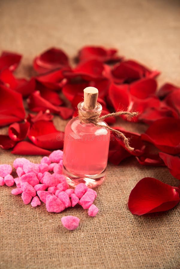 Essential Oil Bottle and Red Roses, Perfume Water Stock Photo - Image ...