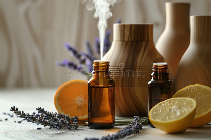 Essential Oil Bottles with Diffuser Mist Stock Illustration ...