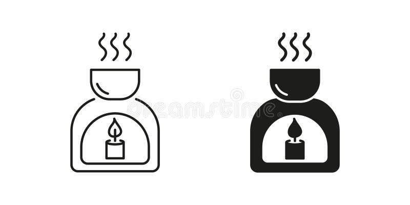 Essential Oil Burner Line and Silhouette Icon Set. Aromatherapy for ...