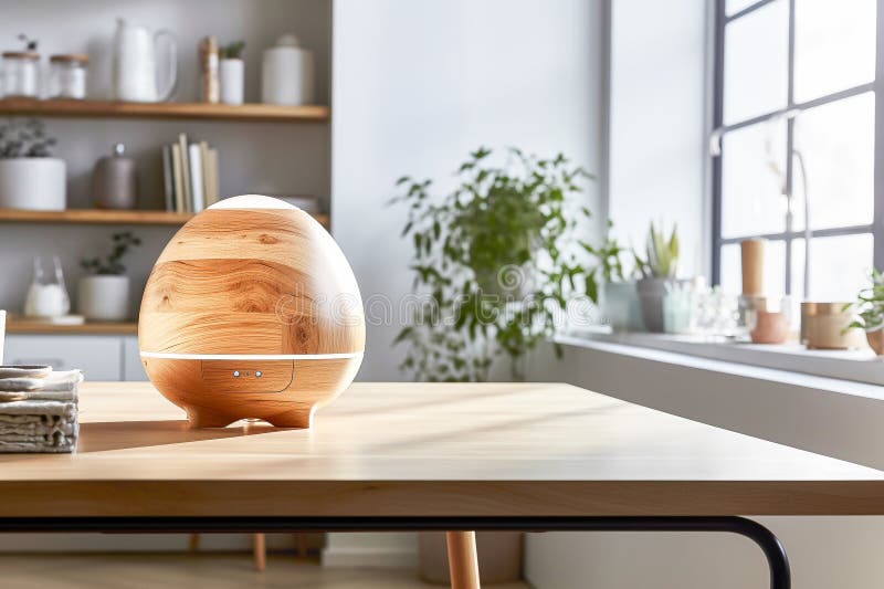 An Essential Oil Diffuser on the Bench in a Bright Well Lit Kitchen ...