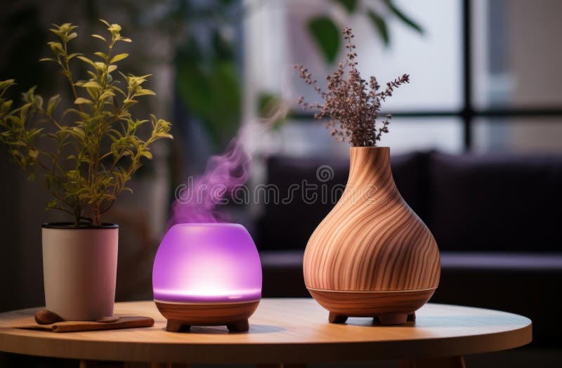An Essential Oil Diffuser Sitting on a Table Full of Aromatherapy ...