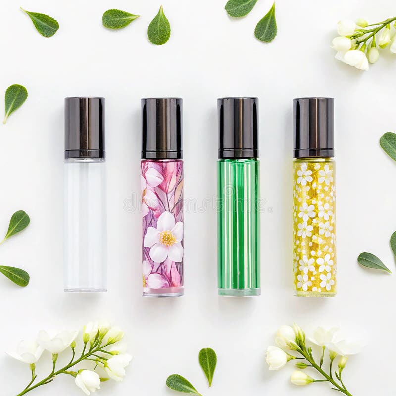 Essential Oil Roller Set for Aromatherapy on White Background Stock ...