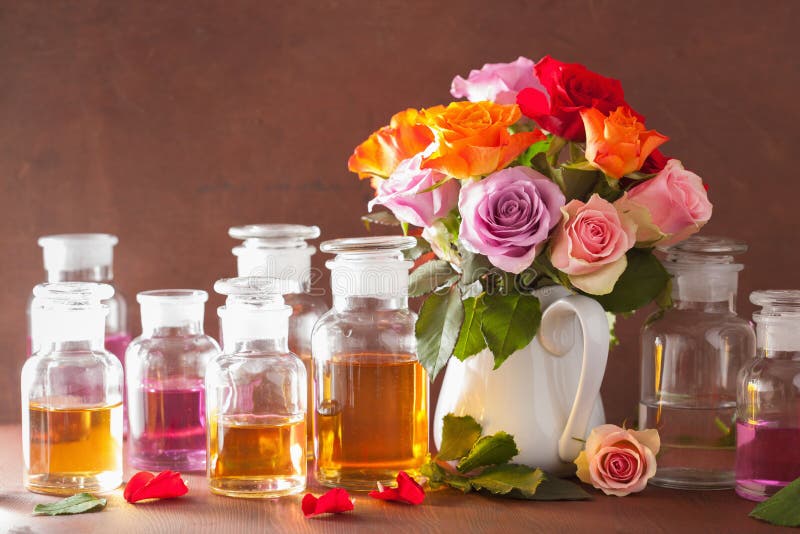 Essential Oil and Rose Flowers Aromatherapy Spa Perfumery Stock Image ...