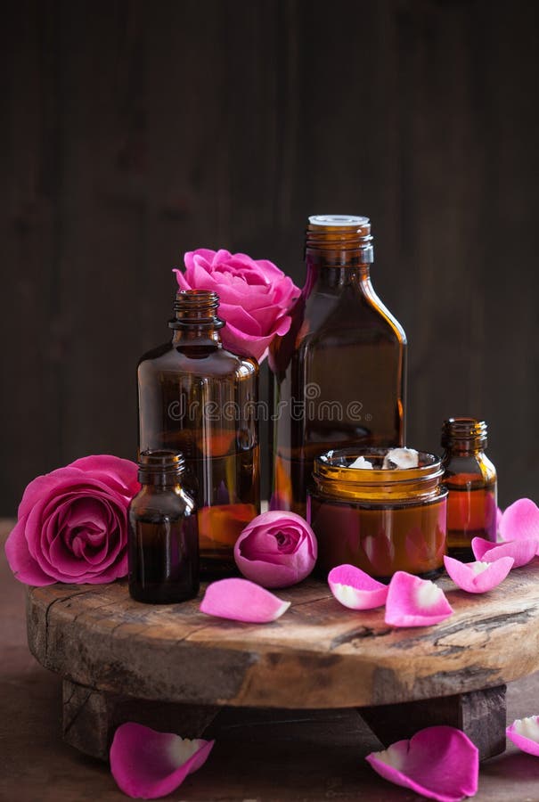 Essential Oil and Rose Flowers Aromatherapy Spa Perfumery Stock Photo ...