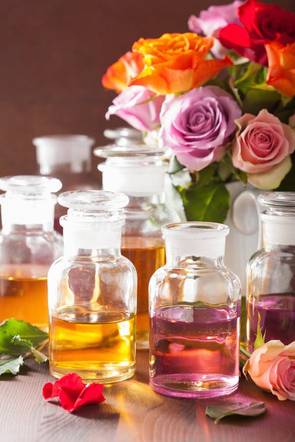 Essential Oil and Rose Flowers Aromatherapy Spa Perfumery Stock Image ...