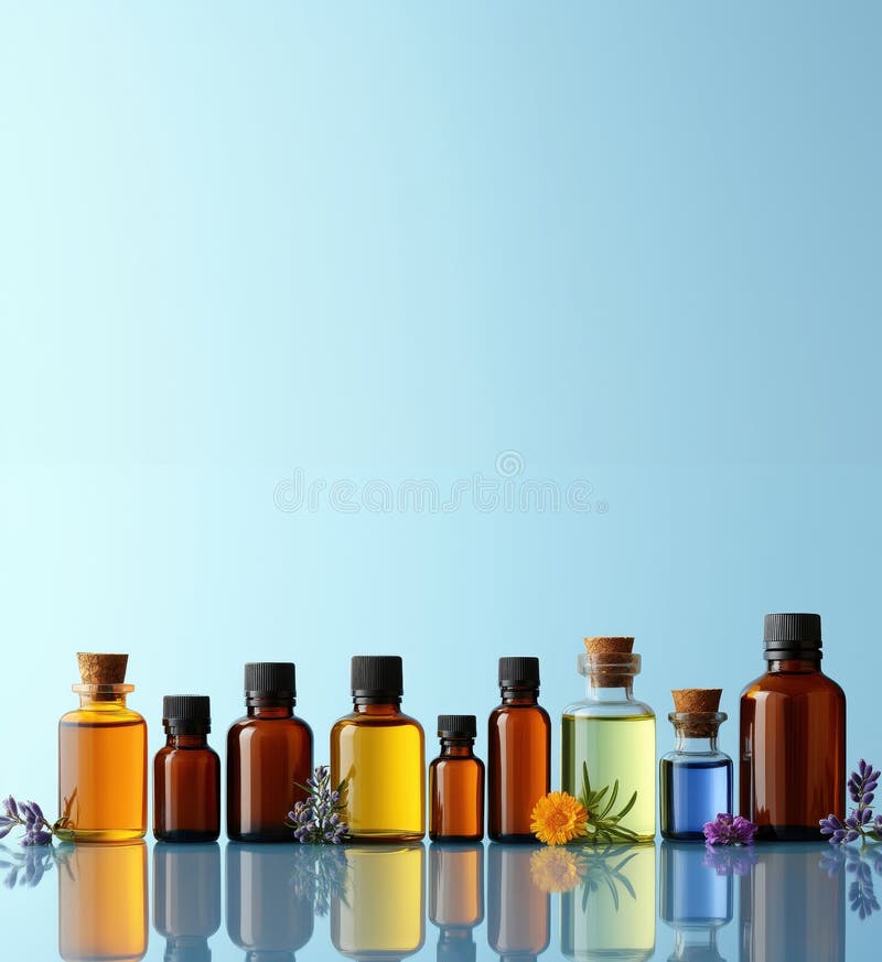 Essential Oils Collection with Various Bottles and Natural Ingredients ...