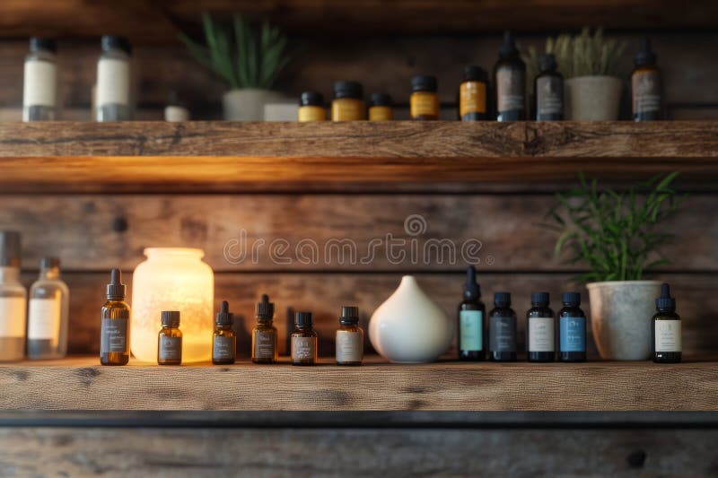 Essential Oils and Diffusers Display Stock Illustration - Illustration ...