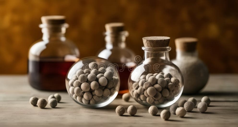 Essential Oils in Glass Bottles, Ready for Use Stock Illustration ...