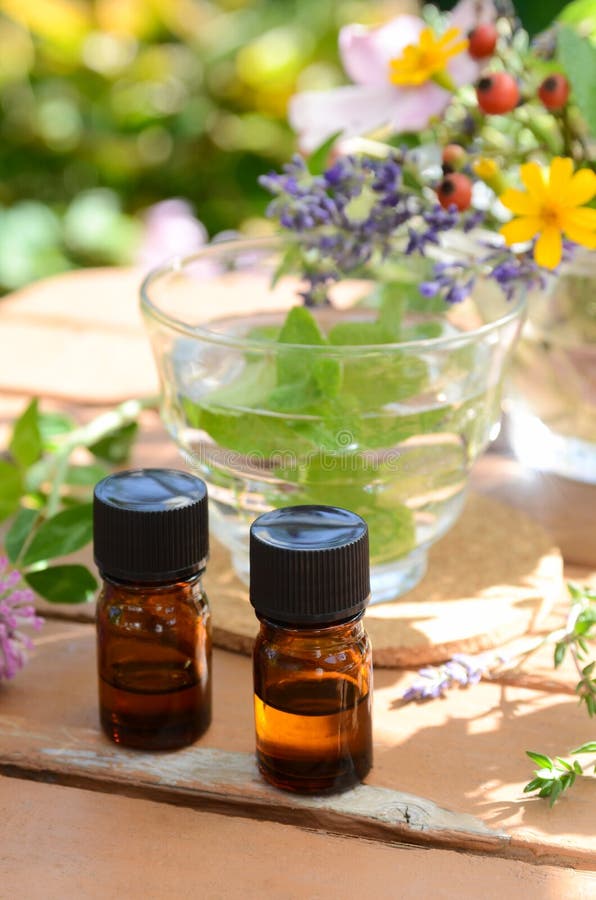 Essential Oil, with Flowers and Natural Herbs Stock Image - Image of ...