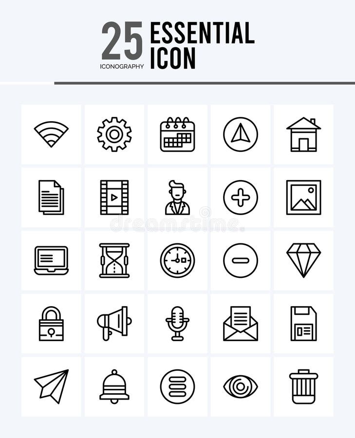 25 Essential Outline Icons Pack Vector Illustration Stock Vector ...