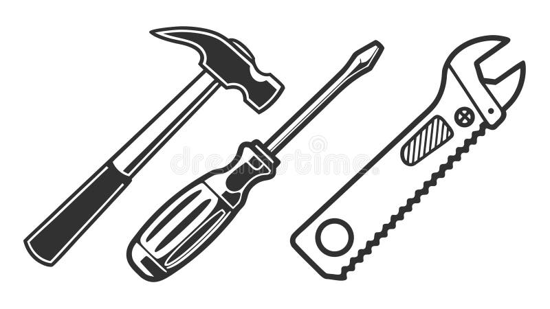 Essential Outlined Tool Icons Hammer, Screwdriver Wrench, Vector Design ...
