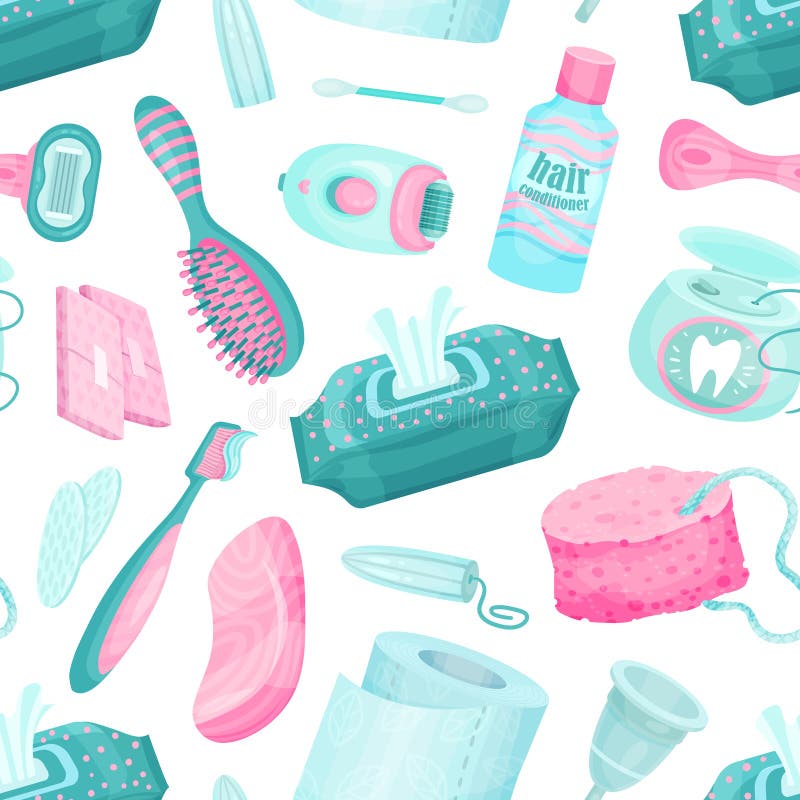 Essential Personal Hygiene Items Seamless Pattern Design Vector ...