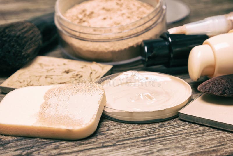 Essential Products for Face Makeup Stock Photo - Image of bottle, cover ...