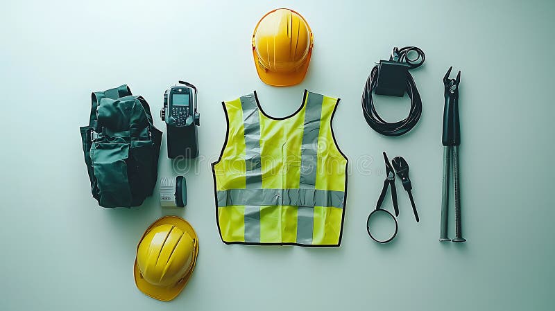 Essential Safety Tools Including Hard Hats, Vest, and Equipment for ...
