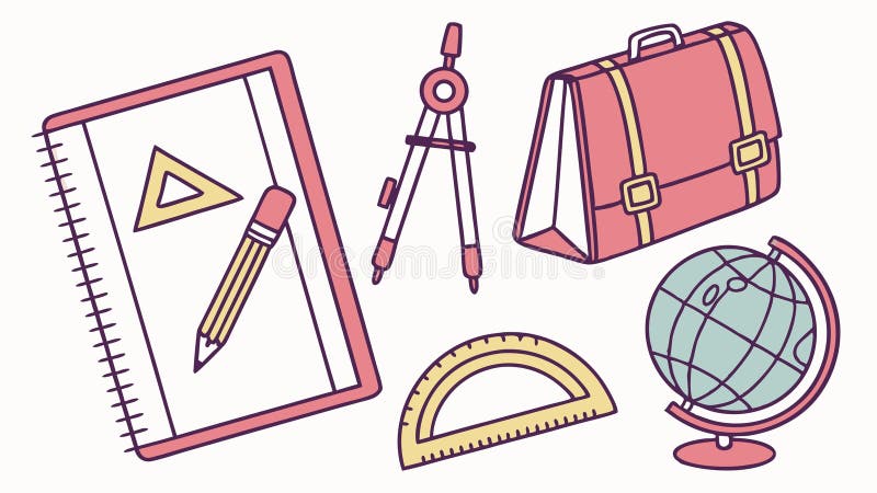 Essential School Supplies for Global Learning and Math, Vector Design ...