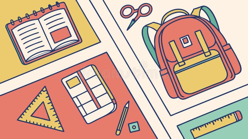 Essential School Supplies Layout with Books and Backpack, Vector Design ...
