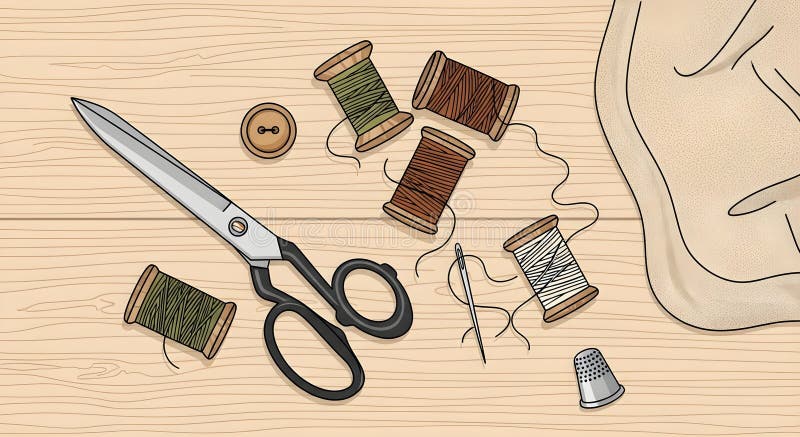 Scissors Button Spools Stock Illustrations – 344 Scissors Button Spools ...