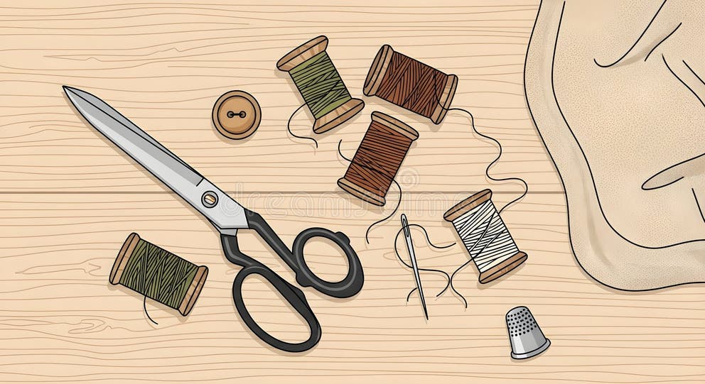 Scissors Button Spools Stock Illustrations – 344 Scissors Button Spools ...