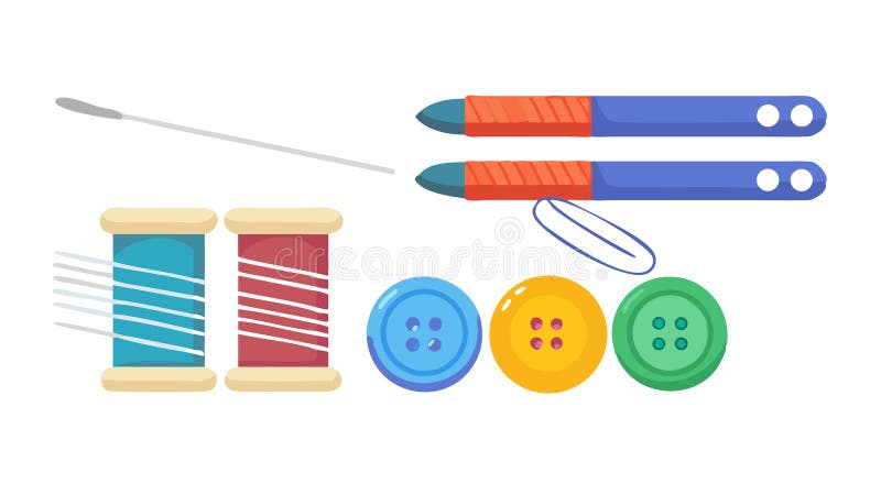 Essential Sewing Kit: Thread, Buttons, Needles for Crafts, Vector ...