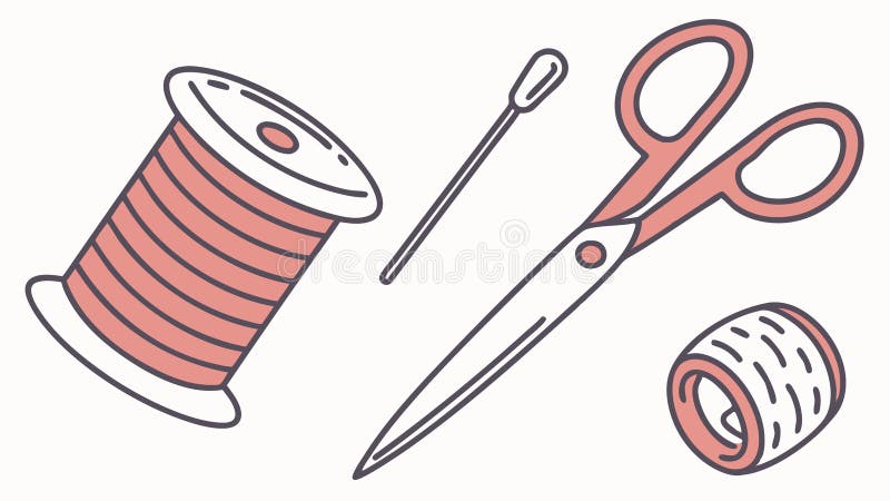 Essential Sewing Kit, Thread, Scissors, Thimble, Vector Design Generative AI Stock Illustration ...