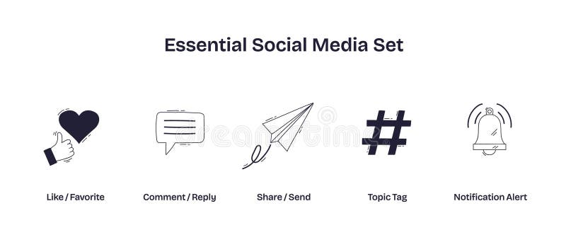 Essential Social Media Set Features Icons for Like, Comment, Share ...