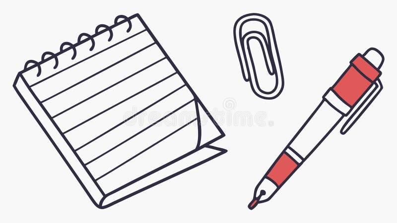 Essential Stationery. Notebook, Paperclip, and Pen, Vector Design ...