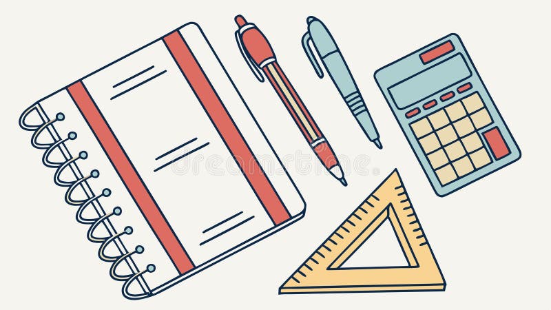 Essential Study Tools, Notebook, Pens, Calculator, Ruler. Vector Design ...
