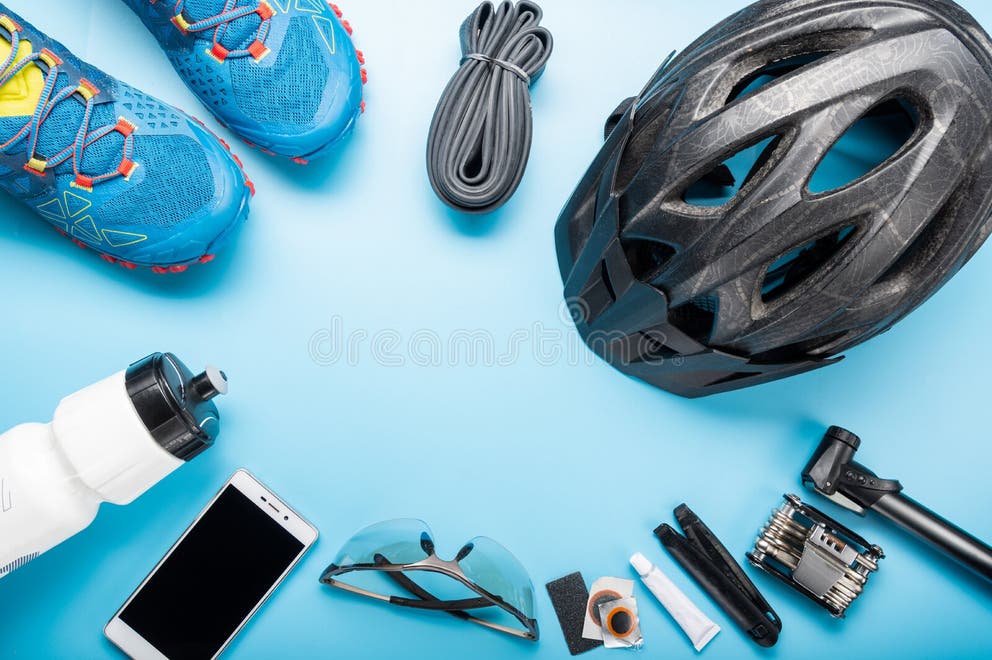 Essential Things for a Cyclist on the Road. Cyclist Travel Tools Stock ...