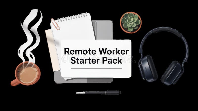 Remote Worker Starter Pack Featuring Headphones, Coffee, and Notepad on ...