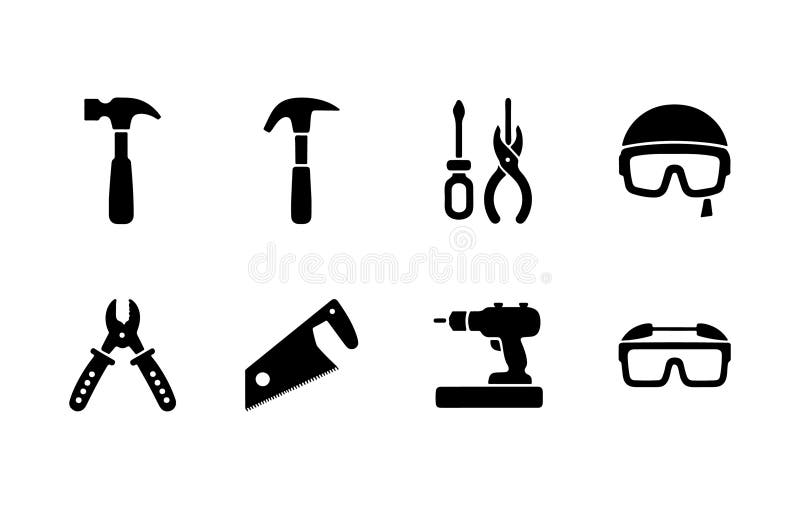 Essential Tools and Safety Gear Icon Set Stock Vector - Illustration of ...
