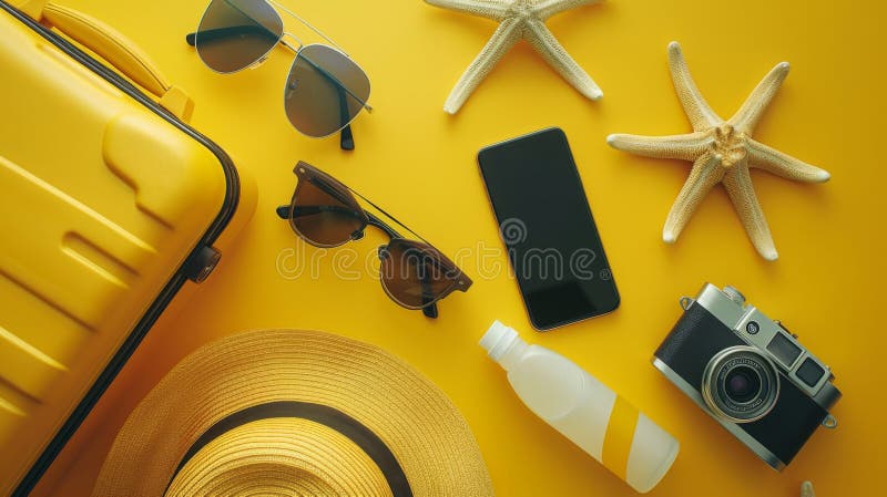 Essential Travel Accessories Layout.AI Generated Image Stock Photo ...