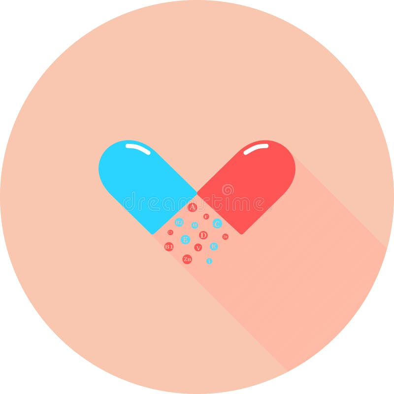 Essential Vitamin and Mineral Complex in Circle Icon with Long Shadows ...