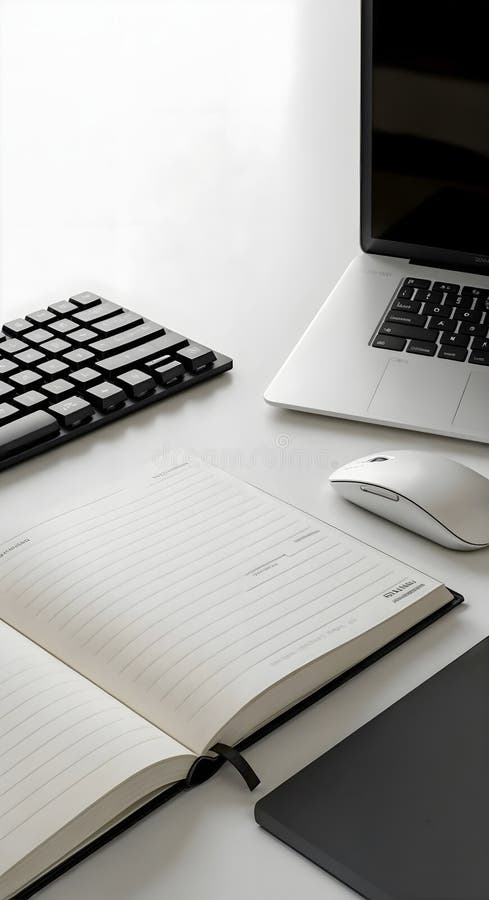 Essential Work-from-Home Setup with Laptop, Keyboard, Notebook, and ...