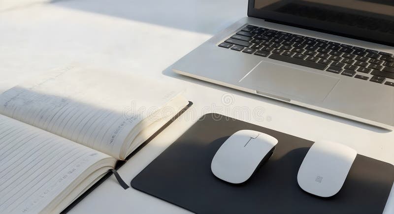 Essential Work-from-Home Setup with Laptop, Keyboard, Notebook, and ...