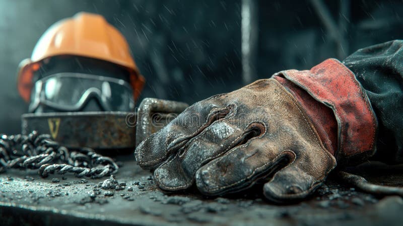 Essential Work Safety Items Including a Helmet and Gloves Showcased on ...
