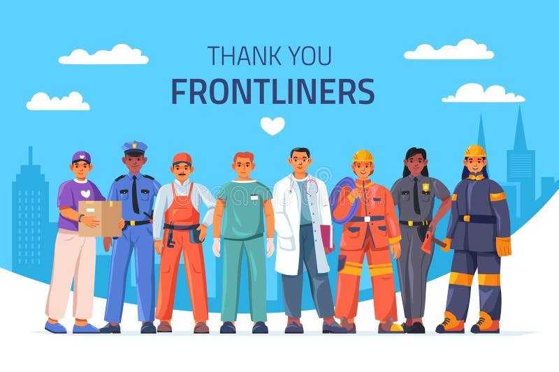Essential Workers. Frontline Professional Worker Teamwork, Hero Work ...