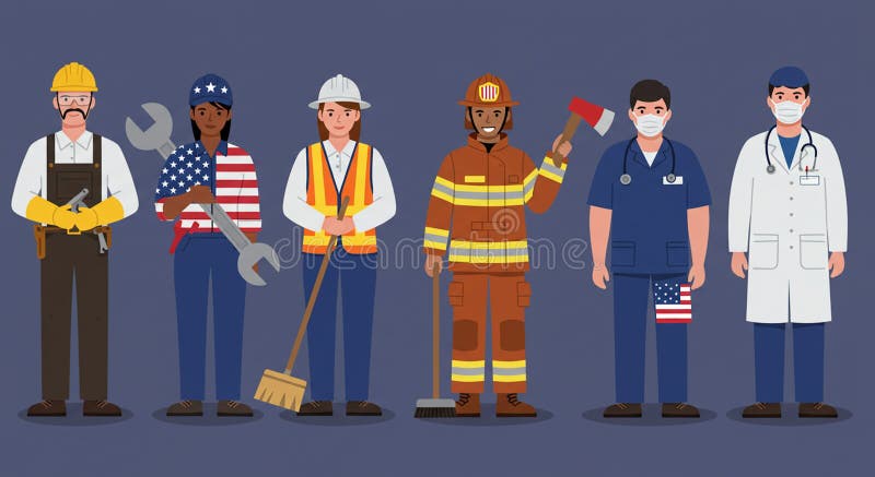 Essential Workers Illustration Stock Illustration - Illustration of ...