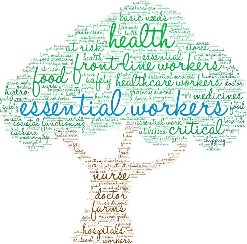 Essential Workers Word Cloud Stock Vector - Illustration of medical ...