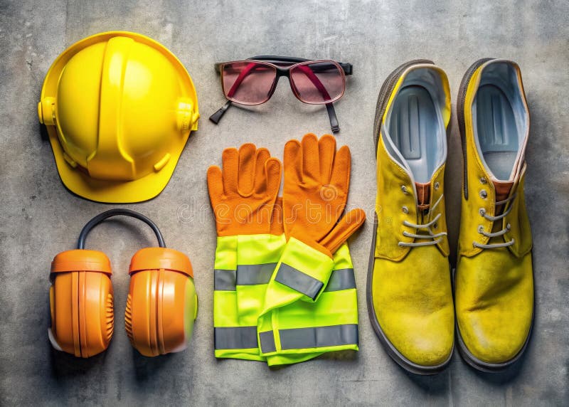 Essential Workplace Safety Gear a Comprehensive Flat Lay Showcase of ...