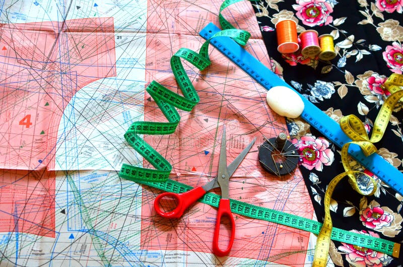 Essentials of the Measuring and Cutting Textile or Fine Cloth. Stock ...