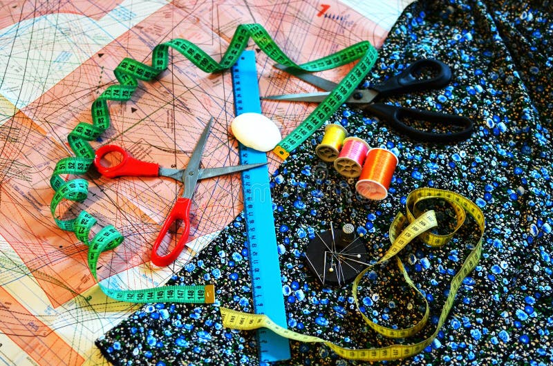 Essentials of the Measuring and Cutting Textile or Fine Cloth. Stock ...