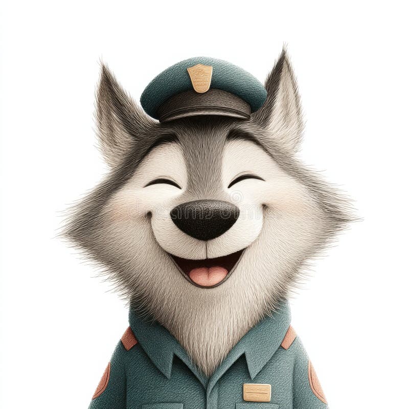 Joyful Wolf Police Officer: a Delightful Cartoon Character Illustration ...