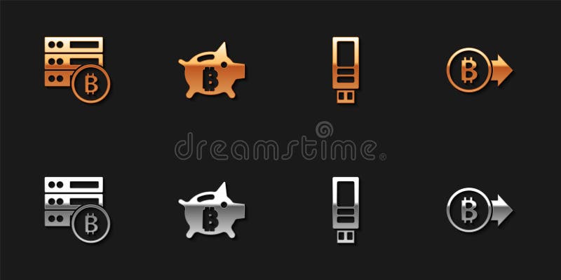 Set Server Bitcoin Piggy Bank Usb Flash Drive E Icono De Bitcoin ...