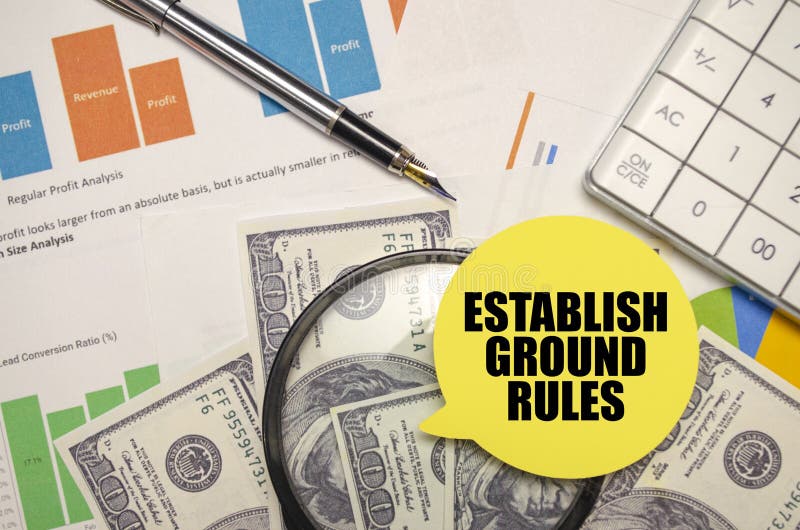 ESTABLISH GROUND RULES on Yellow Sticker with Pen and Calculator Stock ...