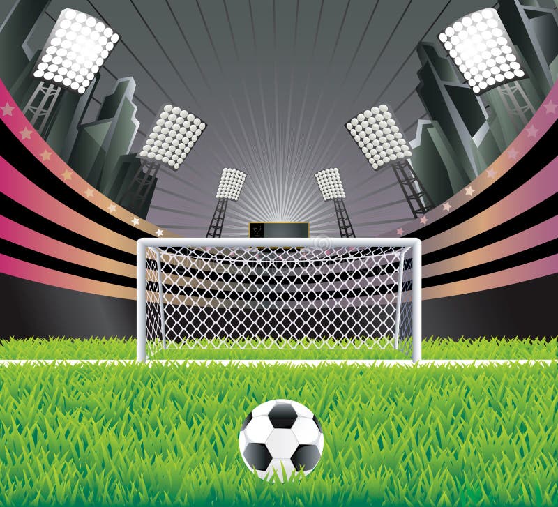 Estadio y meta de fútbol. ilustración del vector. Ilustración de ciudad ...