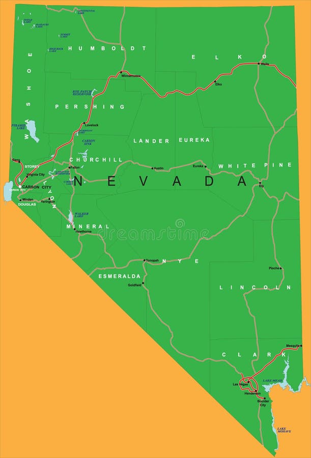 Estado De Mapa Político De Nevada Ilustração do Vetor - Ilustração de ...