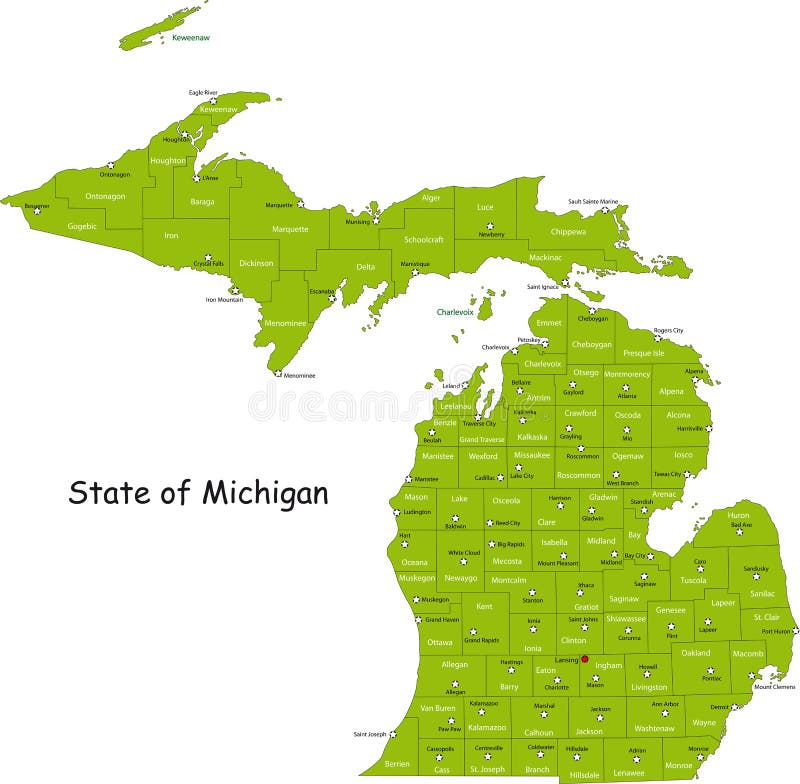 Mapa do estado do Michigan ilustração do vetor. Ilustração de lansing ...