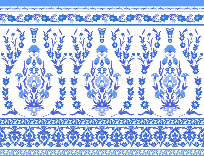 Estampado De Flores Azul Y Blanco En Estilo Turco Ilustración del ...