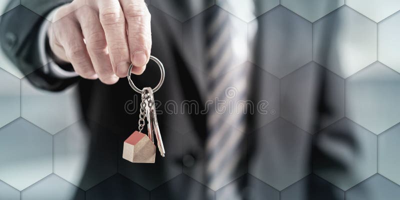Estate Agent Offering House Keys, Geometric Pattern Stock Image - Image ...